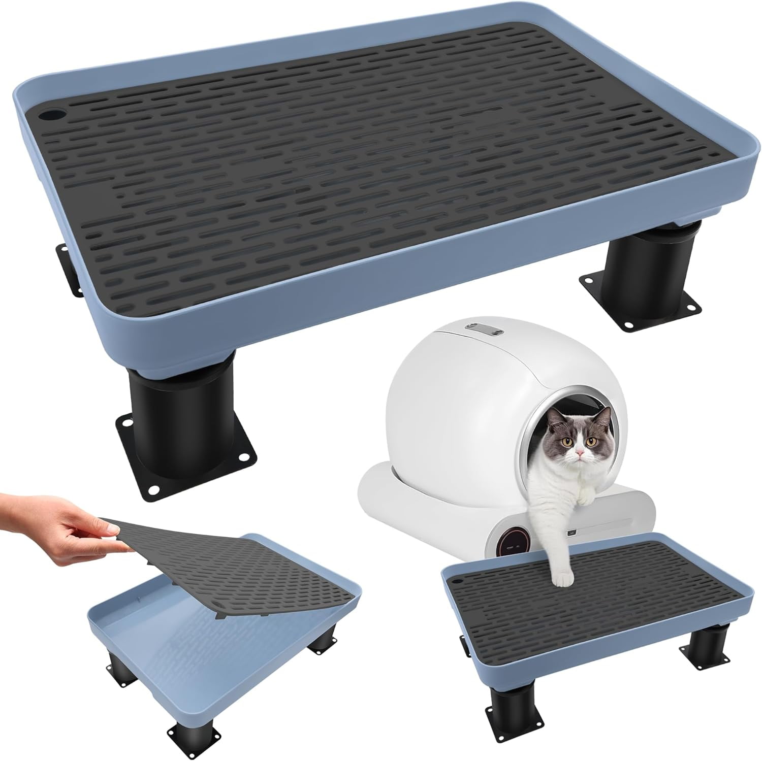 Adjustable Cat Litter Box Ramp, Catcan Detachable Elevated Cat Litter ...