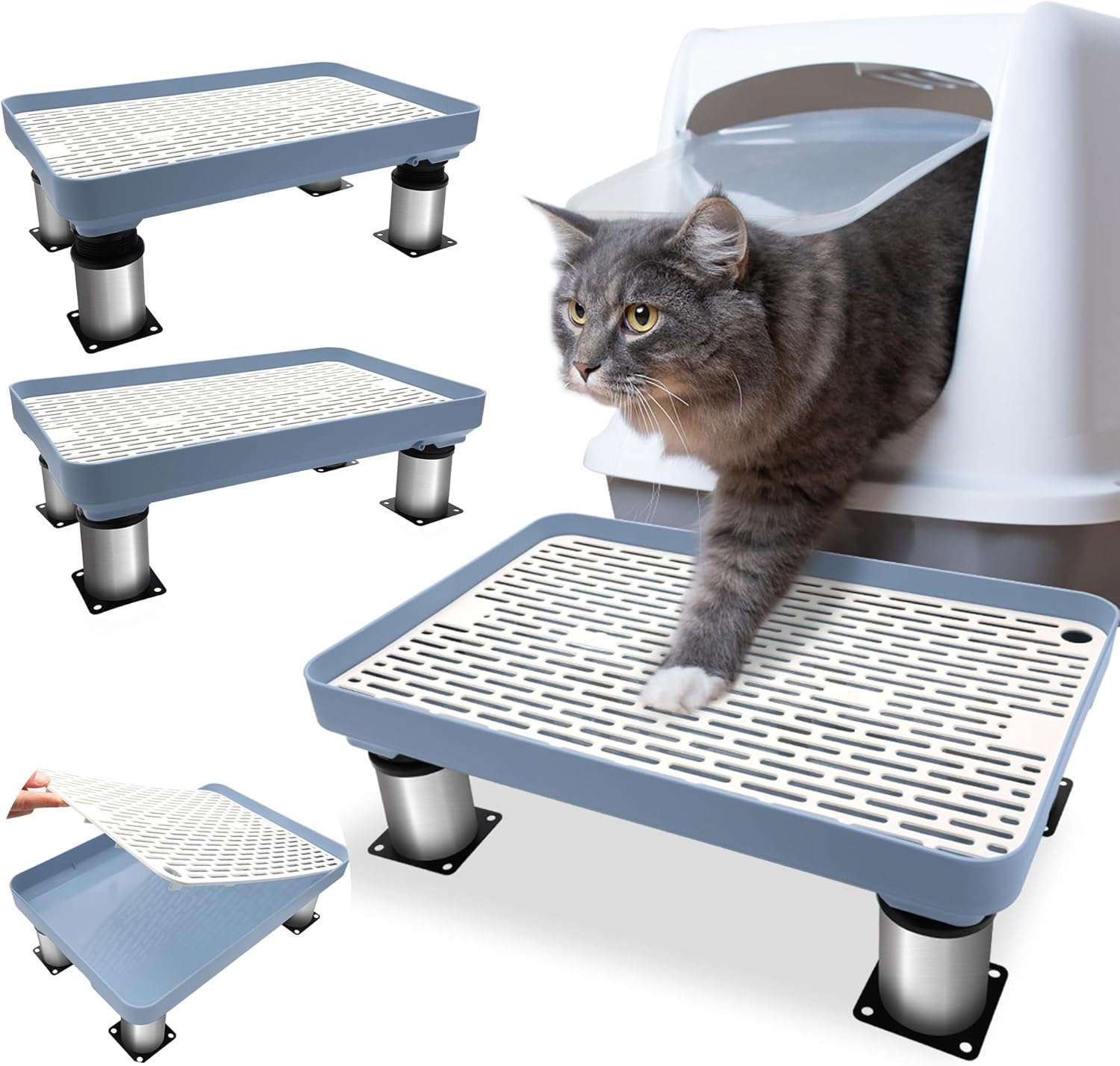 Adjustable Cat Litter Box Ramp with Filter Function, Stable Cat ...