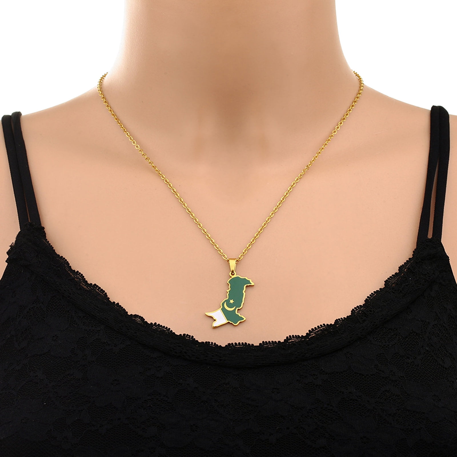 Adjustable Chain Necklace Rustproof Steel Pakistan Map Necklace Silver ...