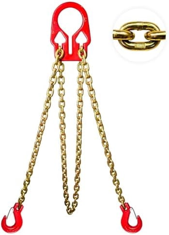 Adjustable Chain Sling 10FT 5/16”, 3.18 Ton G80 Alloy Steel Double Leg Slings with 2 Safety Grab ...