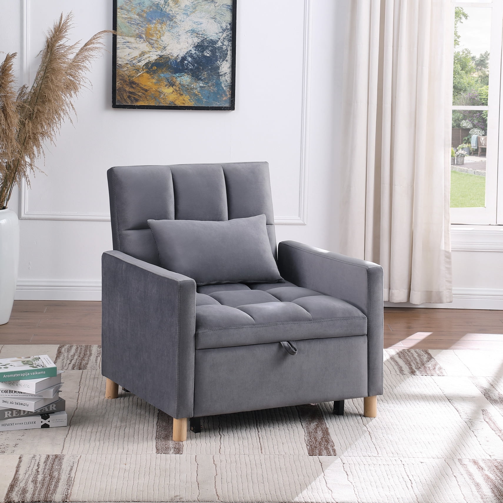 Adjustable Chair with Pillow, Convertible Sleeper Sofa Chair Bed, Multi ...
