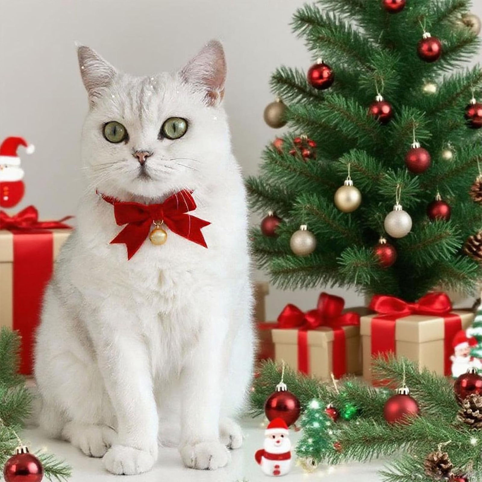 Adjustable Christmas Pet Collar With Bells, Velvet Bow Tie Neckwear ...