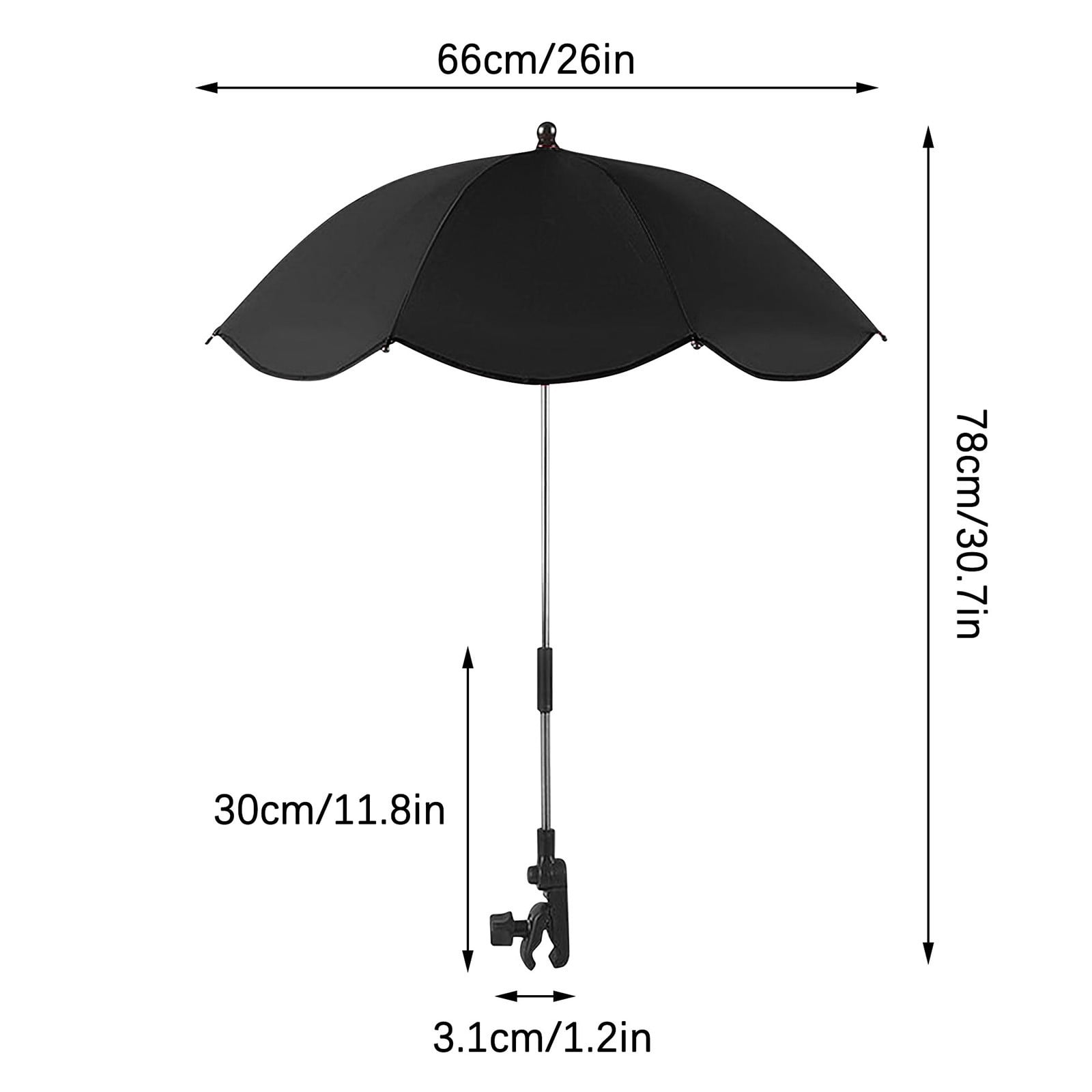 Adjustable Clamp Stroller Parasol Umbrella - 30.7" Foldable Steel Frame ...