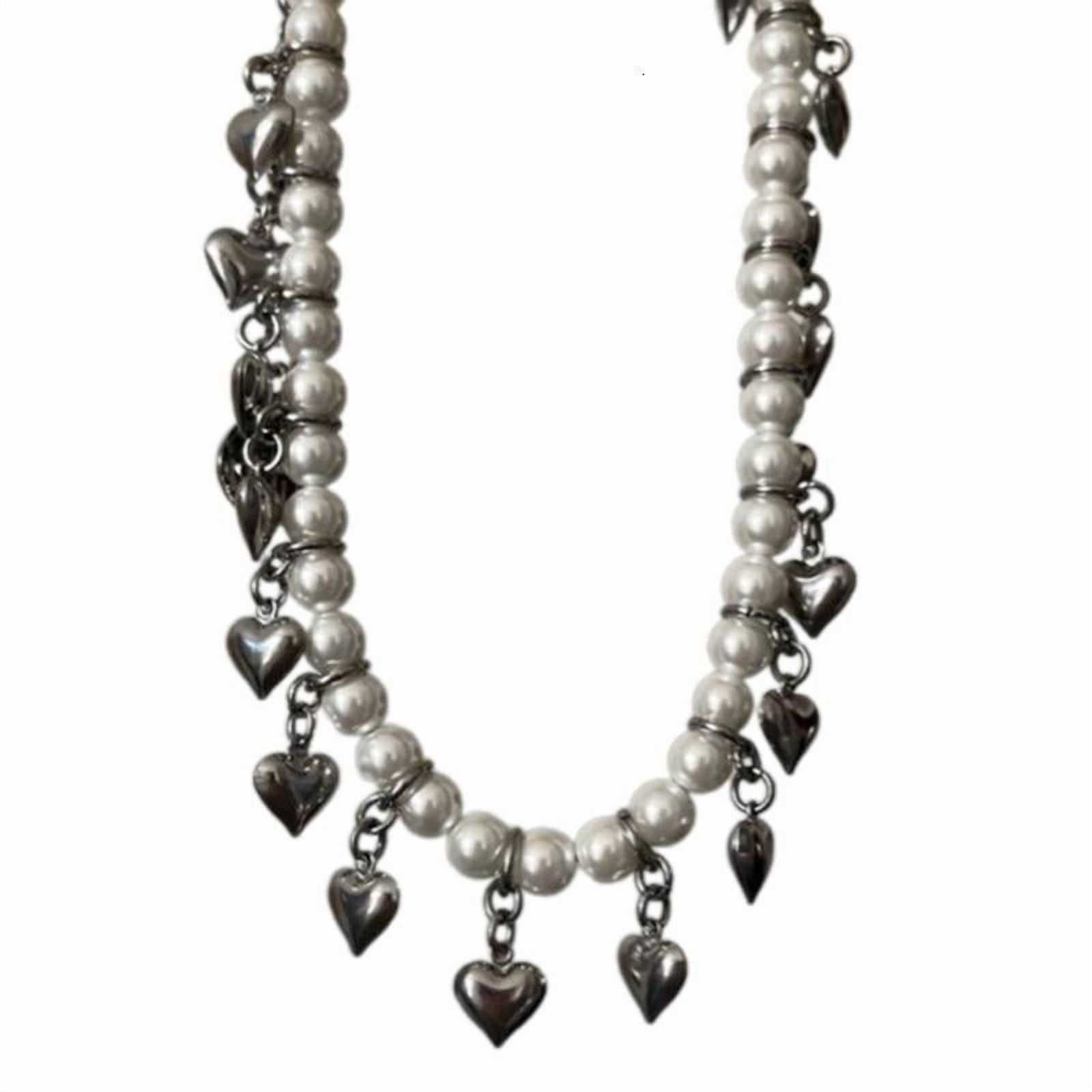 Adjustable Collar Chain Heart Imitation Pearls Pendant Choker Stylish ...