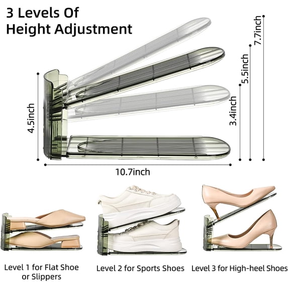 Adjustable Clear Shoe Slot Organizer, Space-Saving Stackable Shoe Rack ...