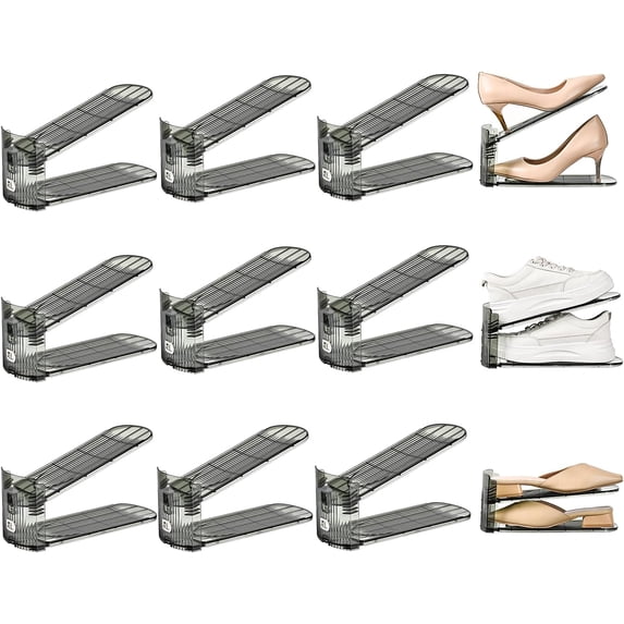 Adjustable Clear Shoe Slots Organizer, Space-Saving Shoe Stacker Rack ...