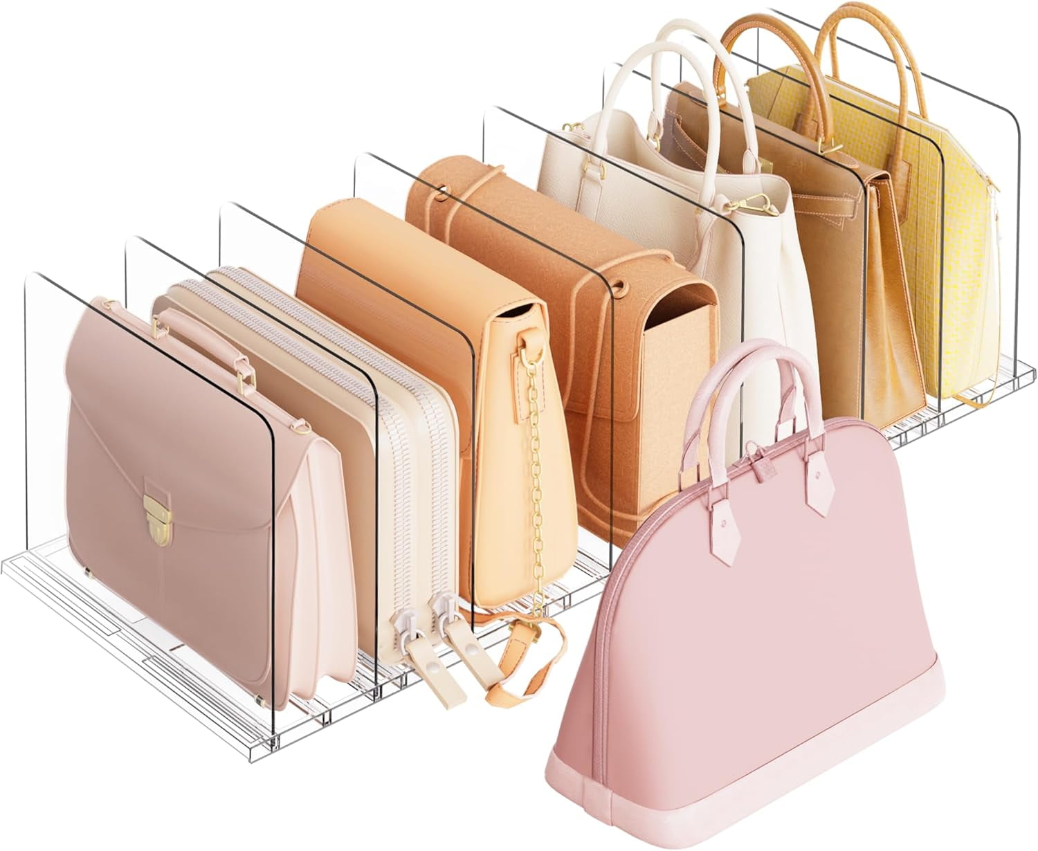 Adjustable Closet Purse Organizer Rack – 28.8" Extra-Long Shelf Divider ...
