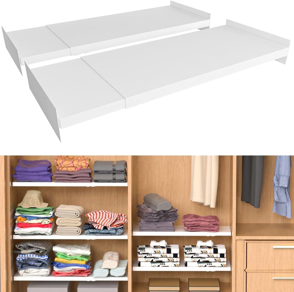 Adjustable Closet Storage Shelves, Expandable Wardrobe Shelf with ...