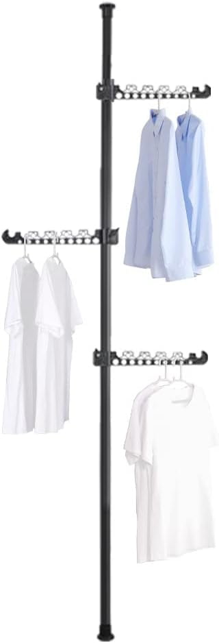 Adjustable Clothing Rack Laundry Tension Pole 3 Tiers Clothes Drying ...