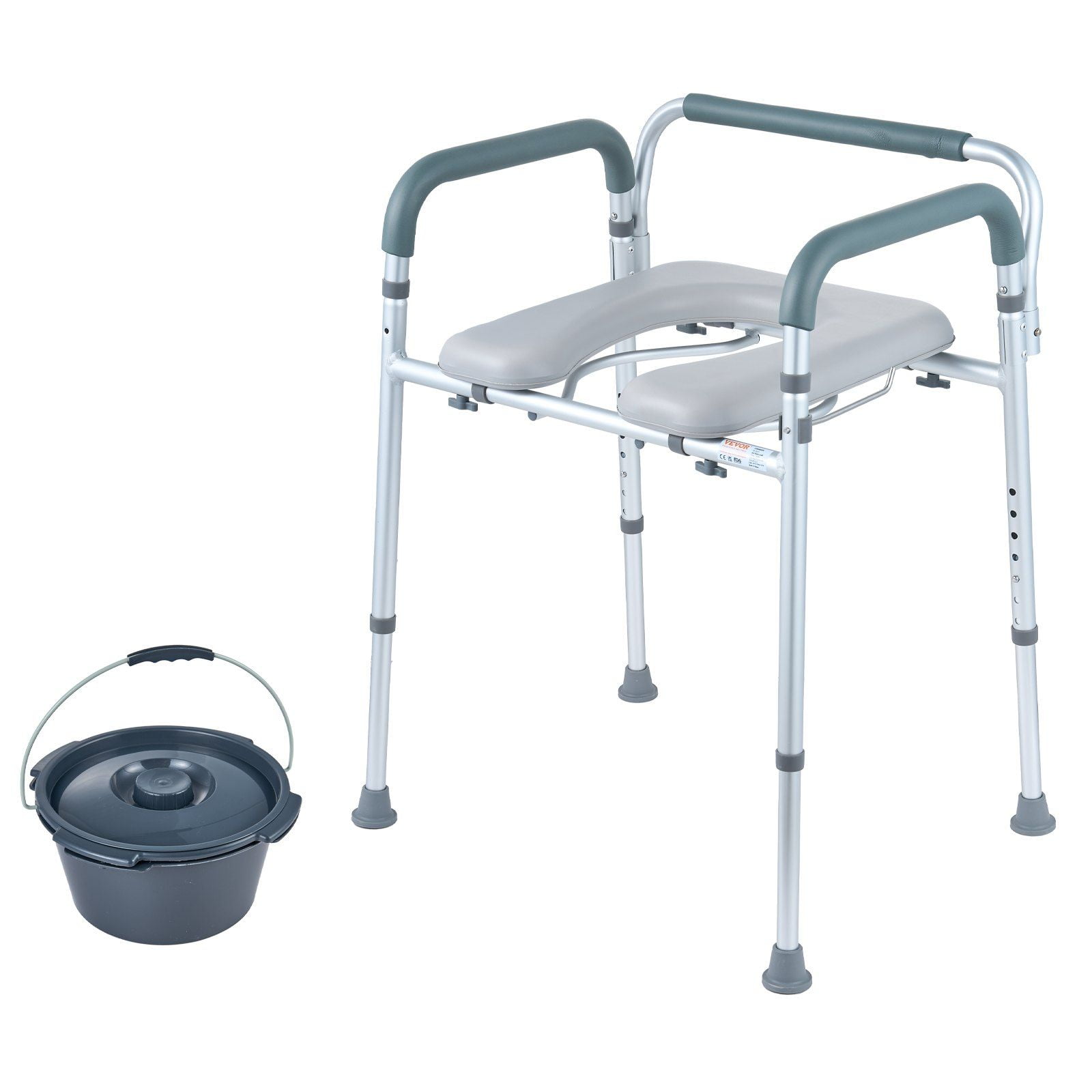 Adjustable Commode Chair with Padded Seat and Arms 7-Level Height 5.8L ...