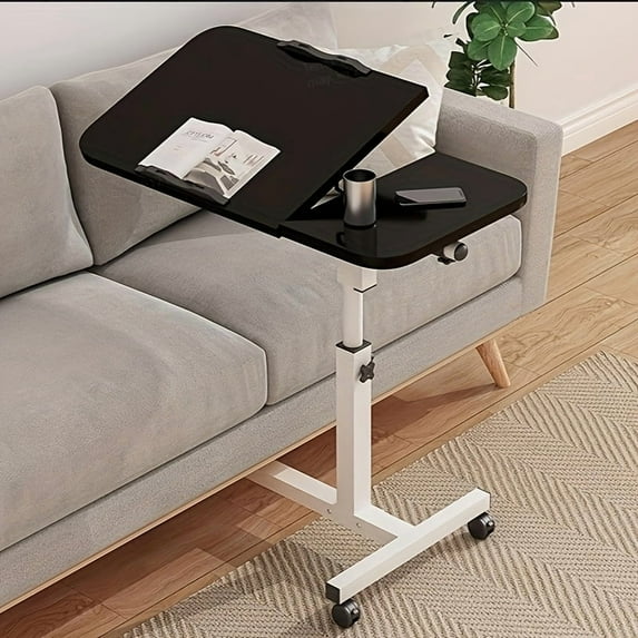 Adjustable Height, Tilting Overbed Table with Wheels for Bedside, White ...