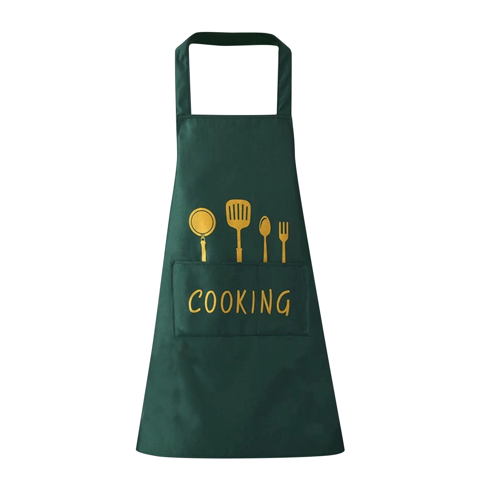 Adjustable Cooking Apron with Kitchen Utensil Print and Front Pocket ...