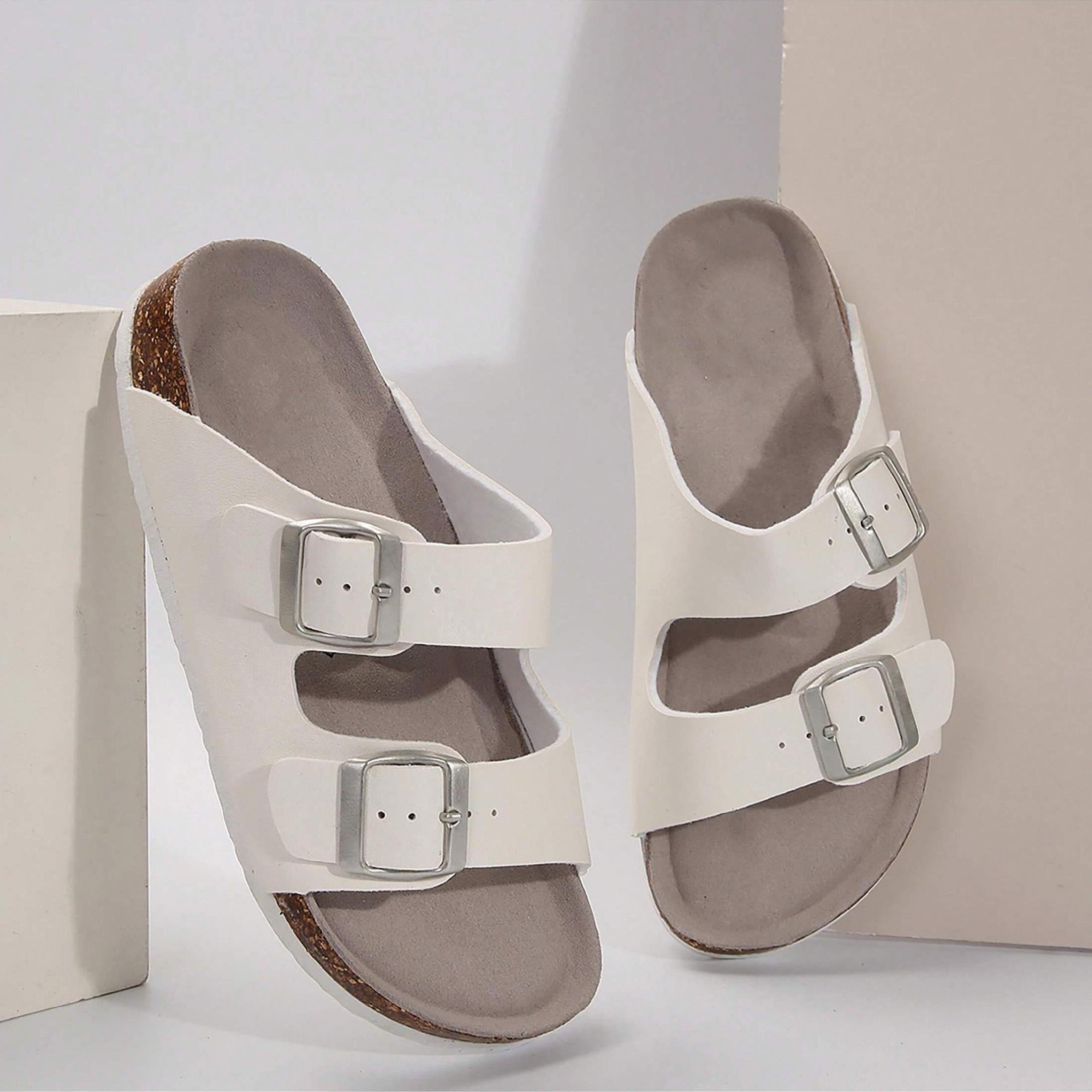 Adjustable Cork Slides for Women - Soft Footbed, Buckled Slip-On ...