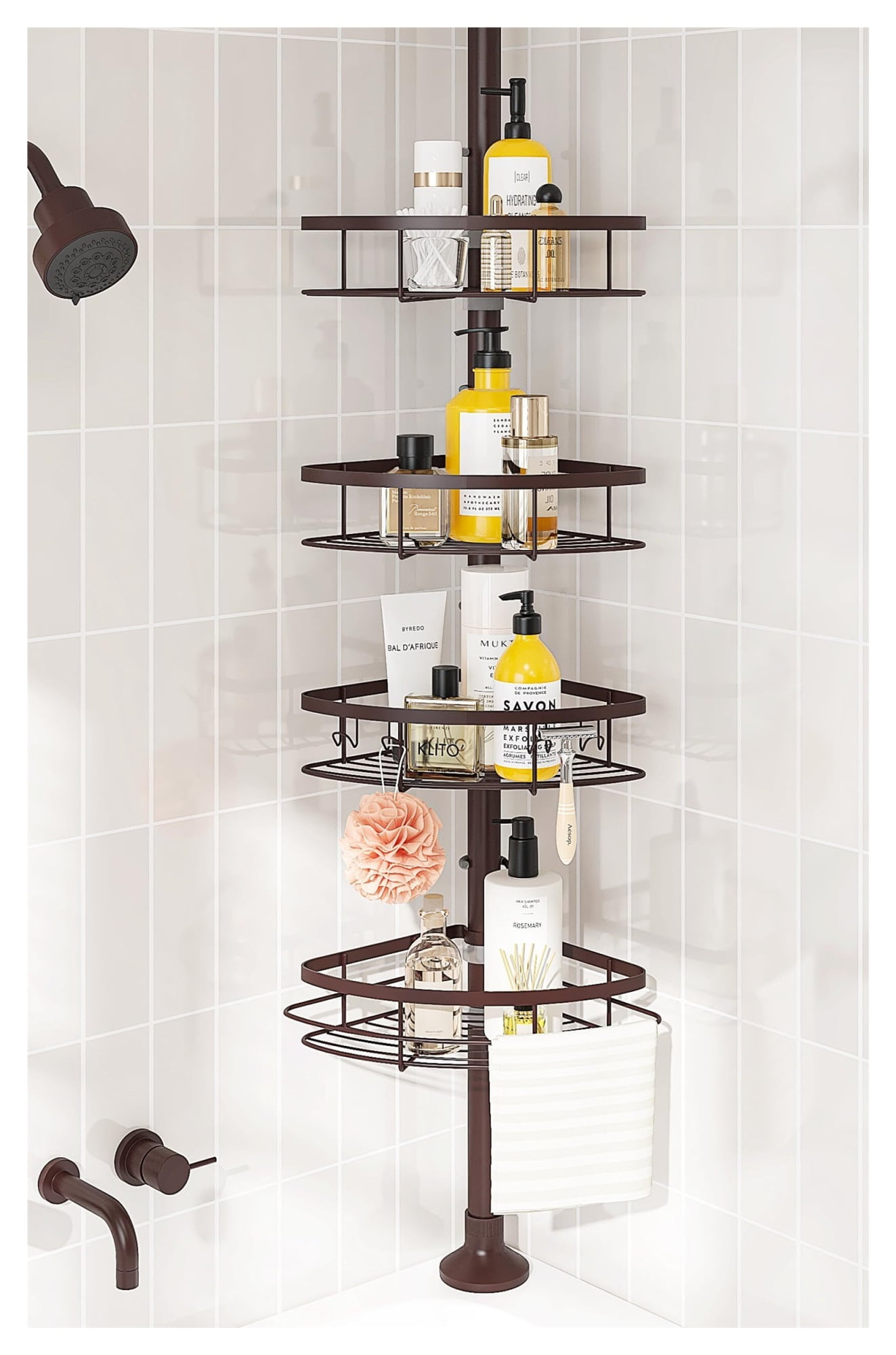 Adjustable Corner Shower Caddy - 4 Shelves, Tension Pole, Rustproof ...