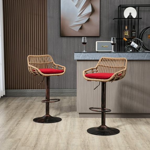 Adjustable Counter Height Bar Stools | Red Color & Linen Material ...