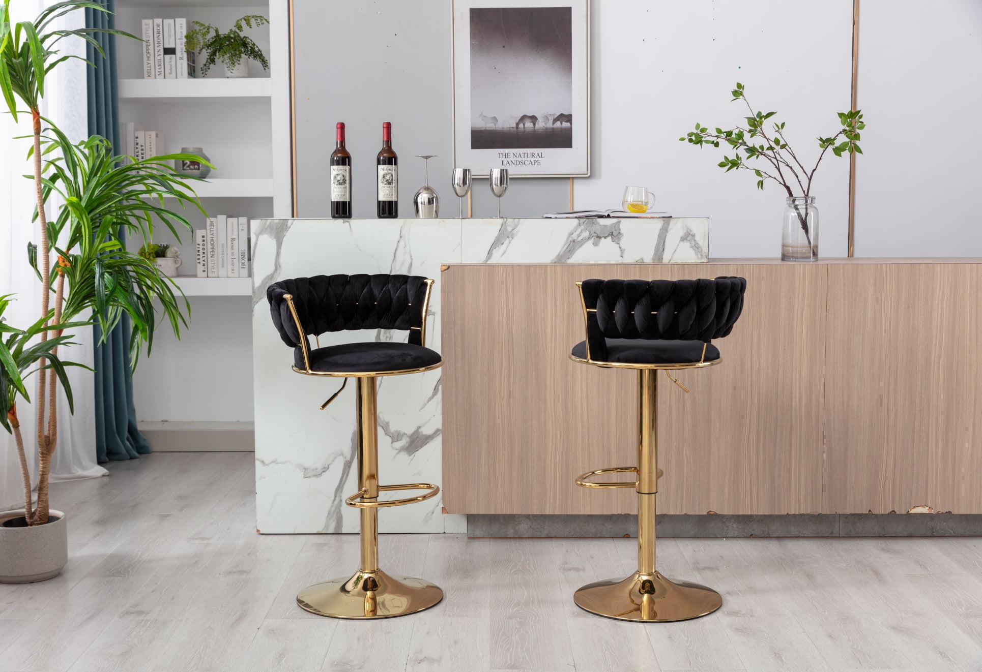 Adjustable Counter Height Bar Stools Set of 2, Swivel Tall Kitchen ...