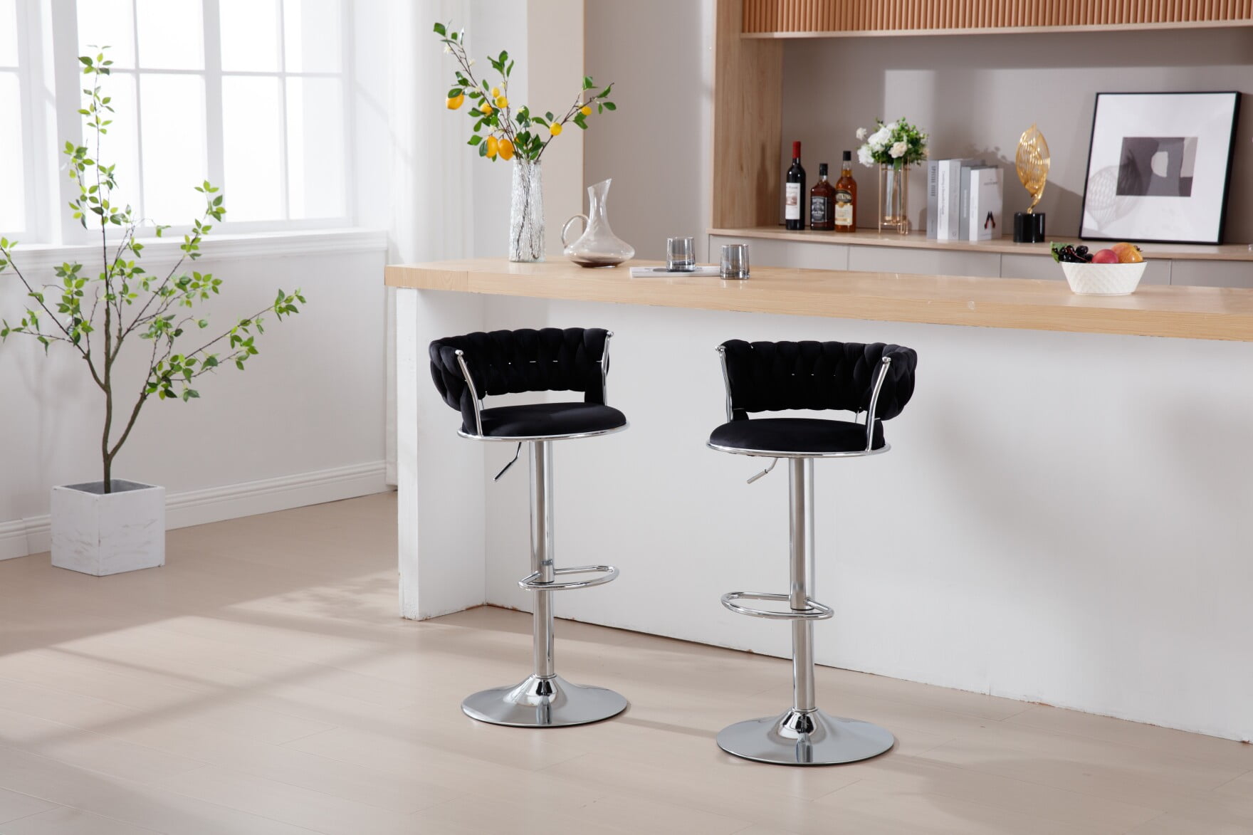 Adjustable Counter Height Bar Stools Set of 2, Swivel Tall Kitchen ...