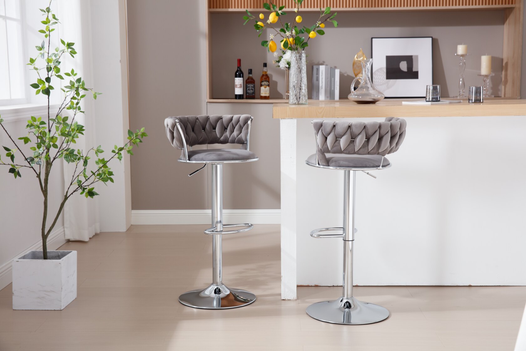 Adjustable Counter Height Bar Stools Set of 2, Swivel Tall Kitchen ...