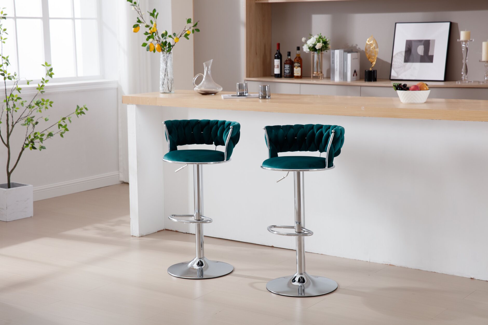 Adjustable Counter Height Bar Stools Set of 2, Swivel Tall Kitchen ...