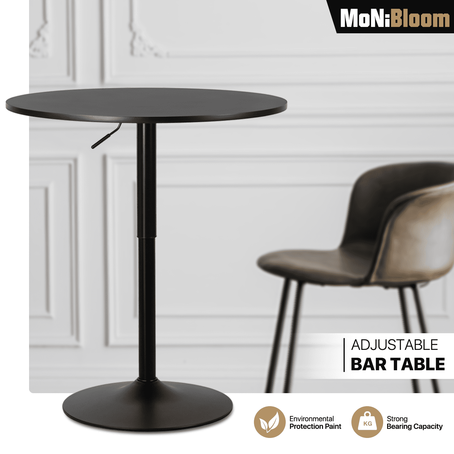 Adjustable Counter Height Bar Table Wood Round Tabletop Chrome Base Pub ...