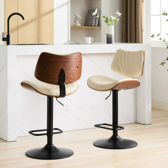 Adjustable Counter Stools in Walnut Bentwood | Faux Leather Upholstered ...