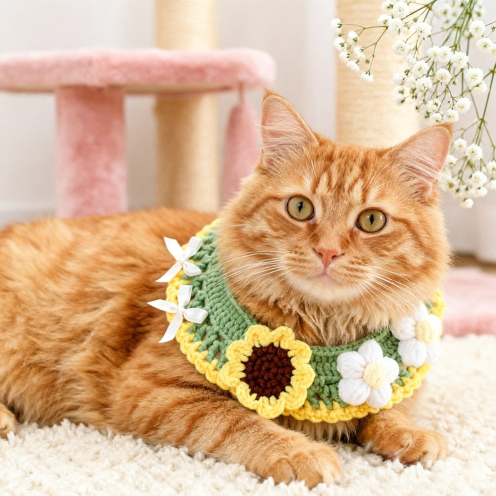 Adjustable Crochet Pet Neckwear Handmade Knitted Cat Dog Collar with ...