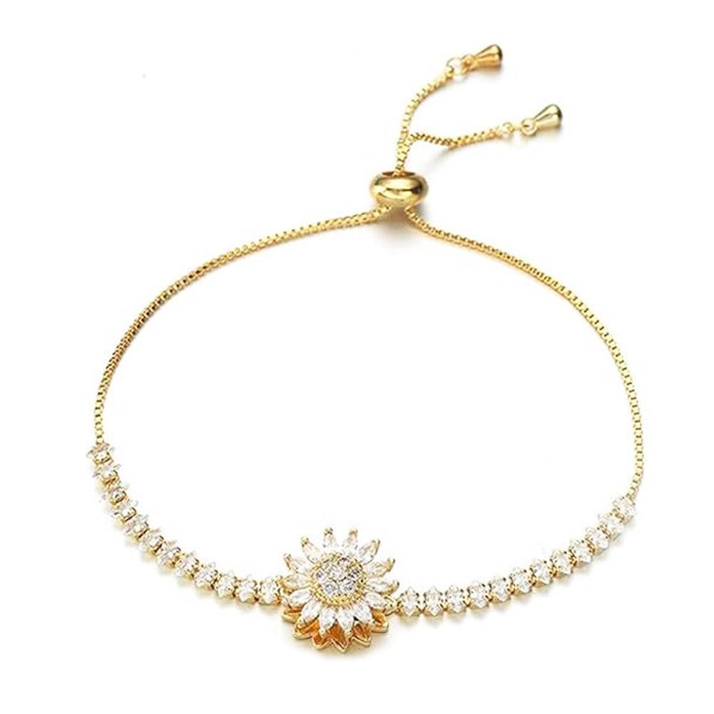 Adjustable Cubic Flowers Sunflower Bracelet for Women with Rotatable ...