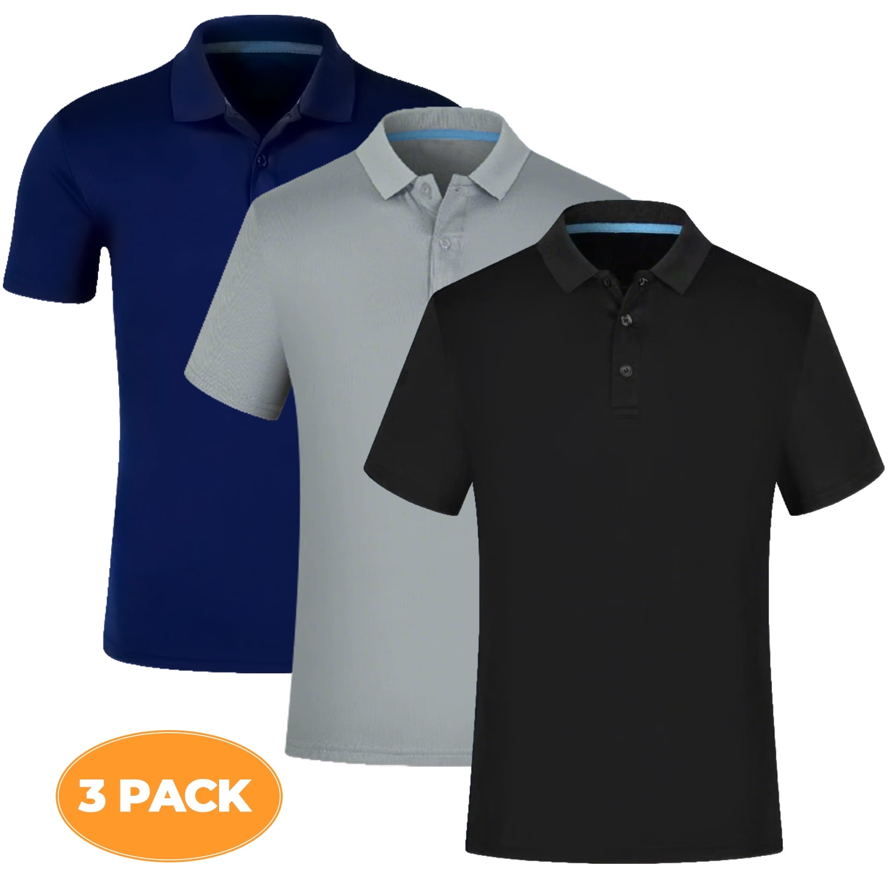 3 Pack Polo Shirts for Men Work Polos with Collared Quick Dry Shirt ...