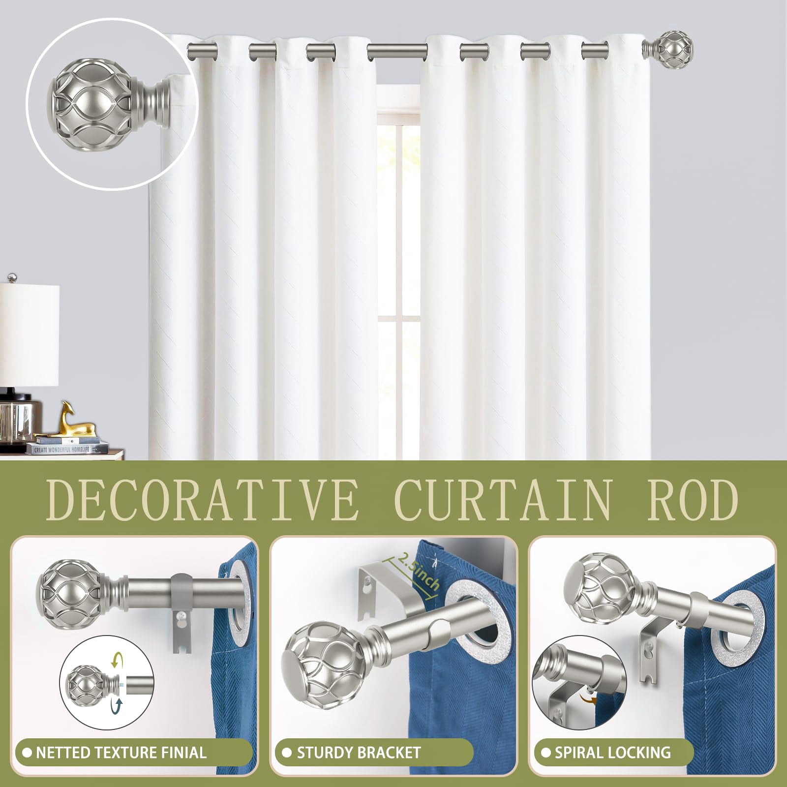 Adjustable Curtain Rods For Windows:18-45 Inch Farmhouse Heavy Duty Rod ...
