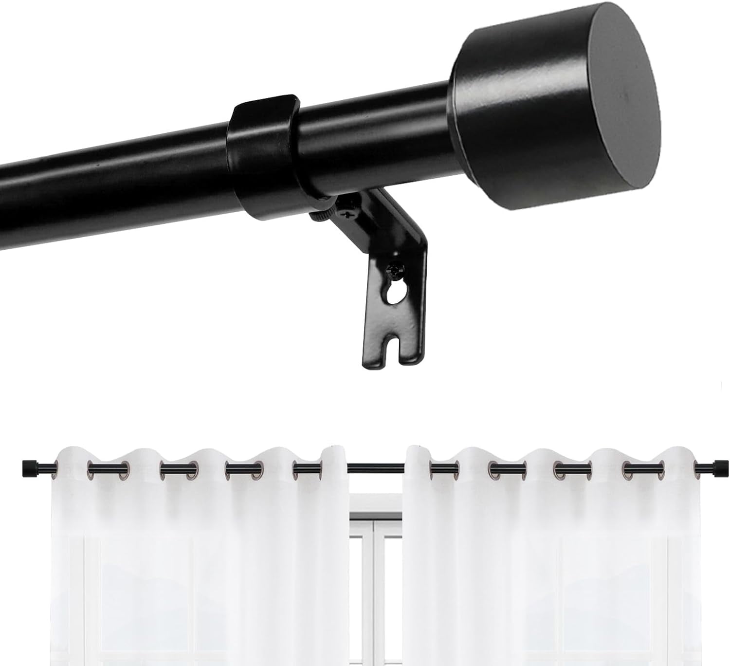 Adjustable Curtain Rods for Windows 66 to 120 Single Window Rods Black ...