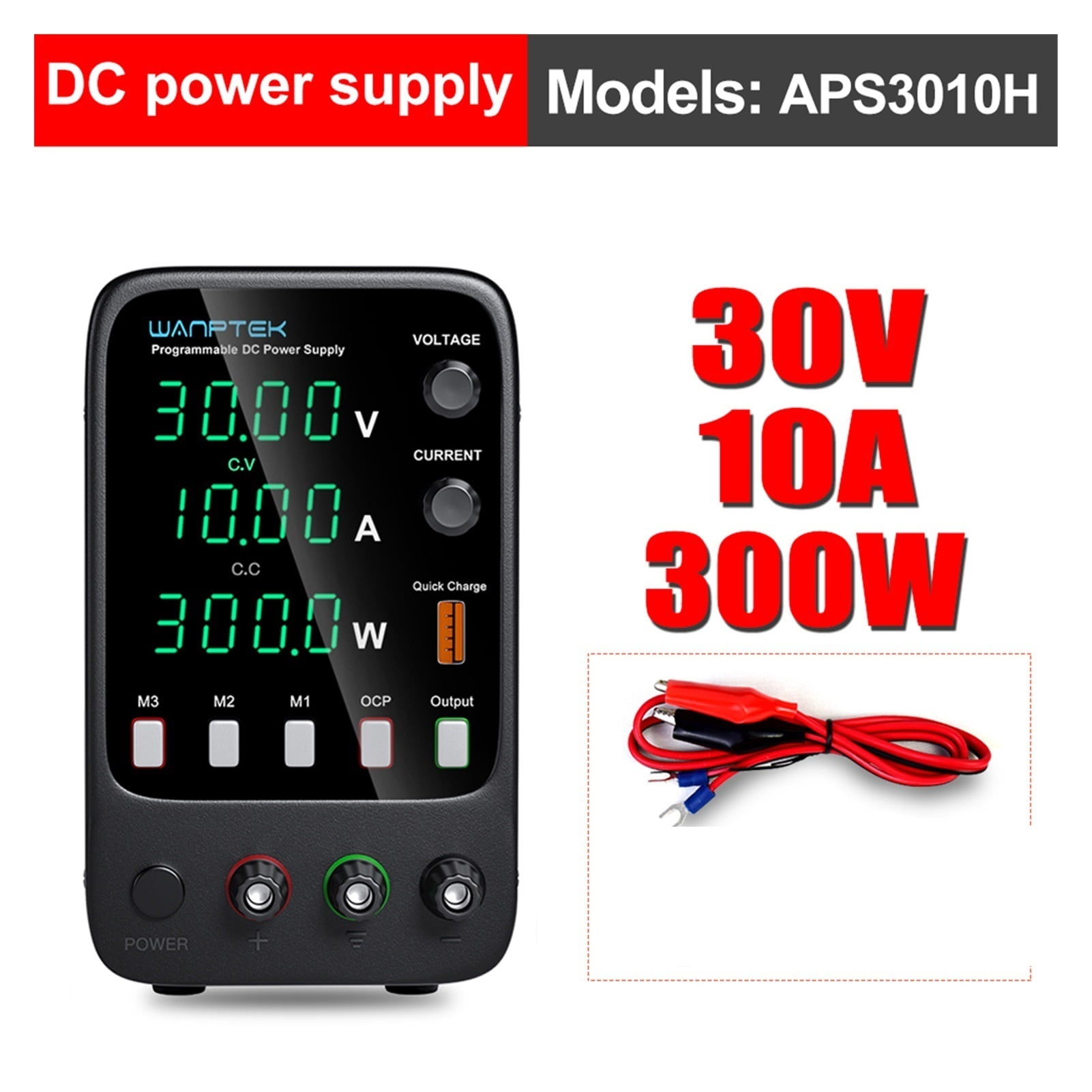 Adjustable DC Power Supply 30V 10A LED Lab Bench Power Source ...