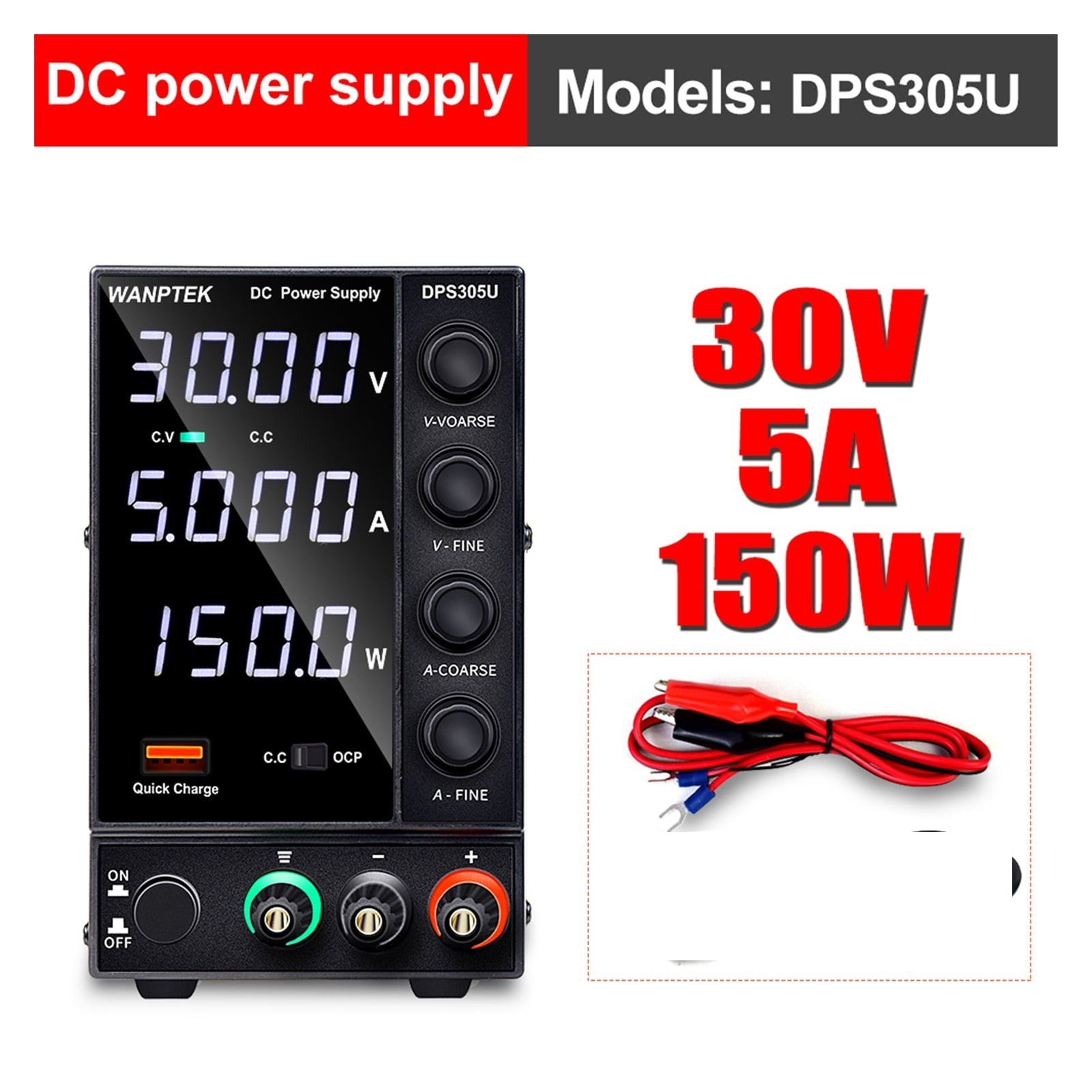 Adjustable DC Power Supply 30V 10A LED Lab Bench Power Source ...
