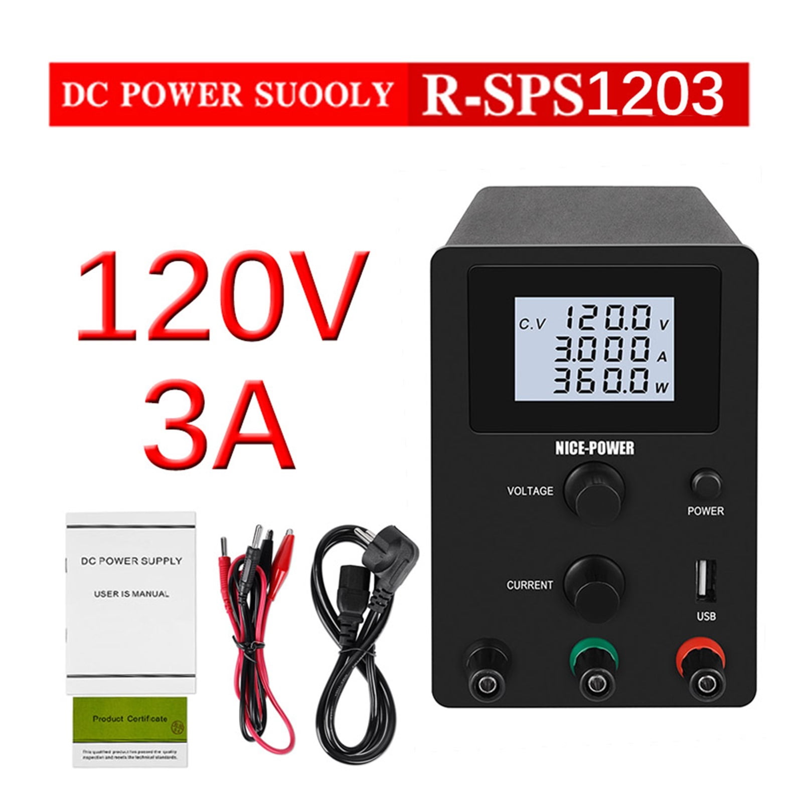 Adjustable Dc Power Supply Lab Switching Variable 30V 10A 60V 5A 120V 3A Bench Source Regulated ...