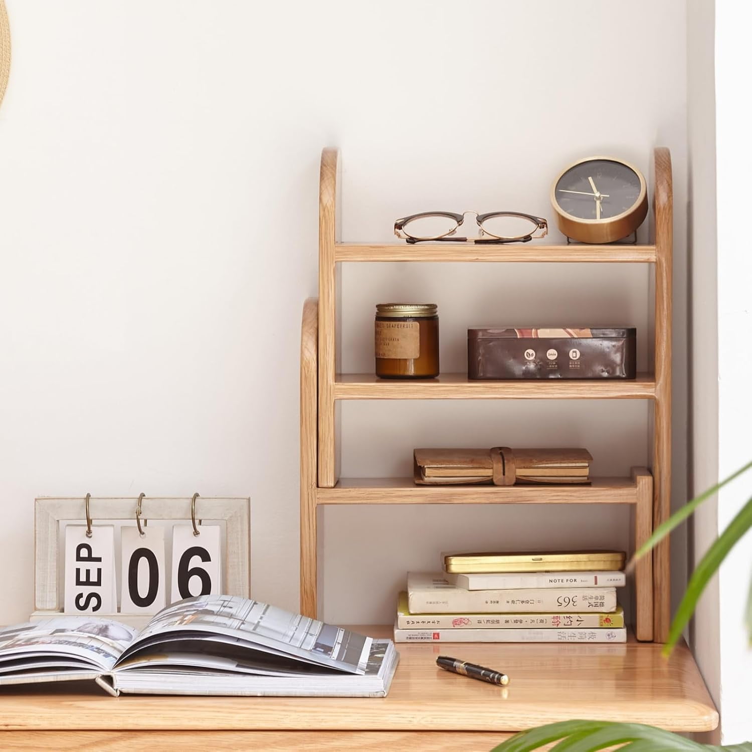 Adjustable Desktop Bookshelf, Oak Solid Wood Desktop Organizer Office ...