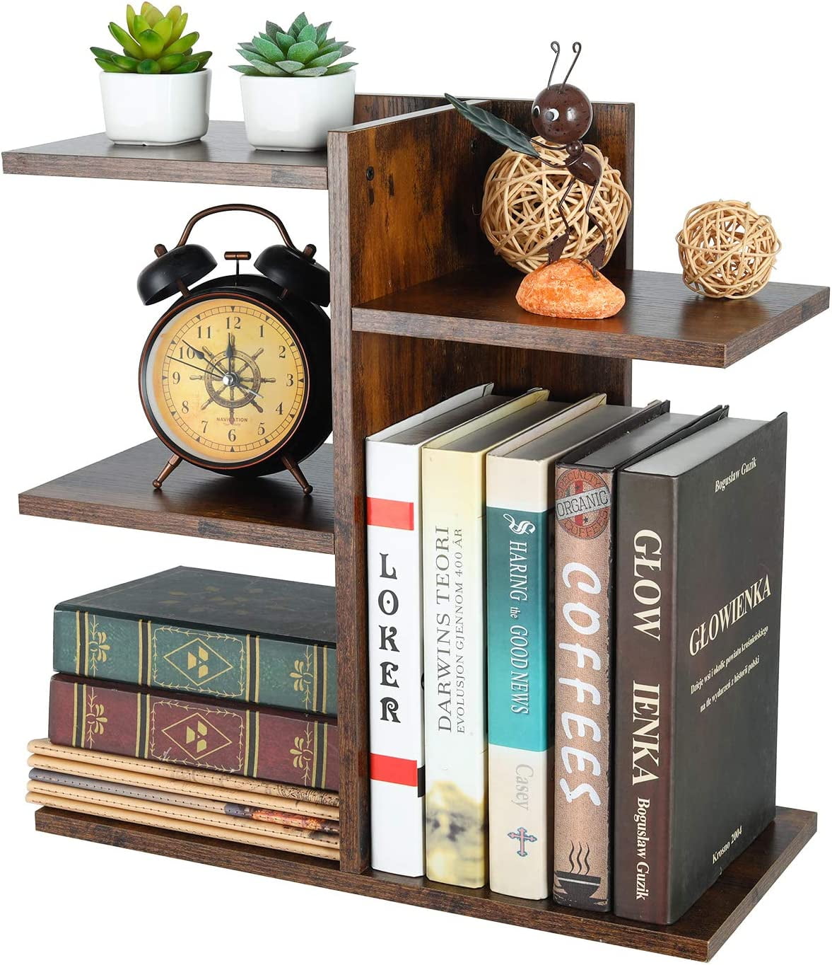 Adjustable Desktop Shelf Wood Small Bookshelf Desk Supplies Organizers ...