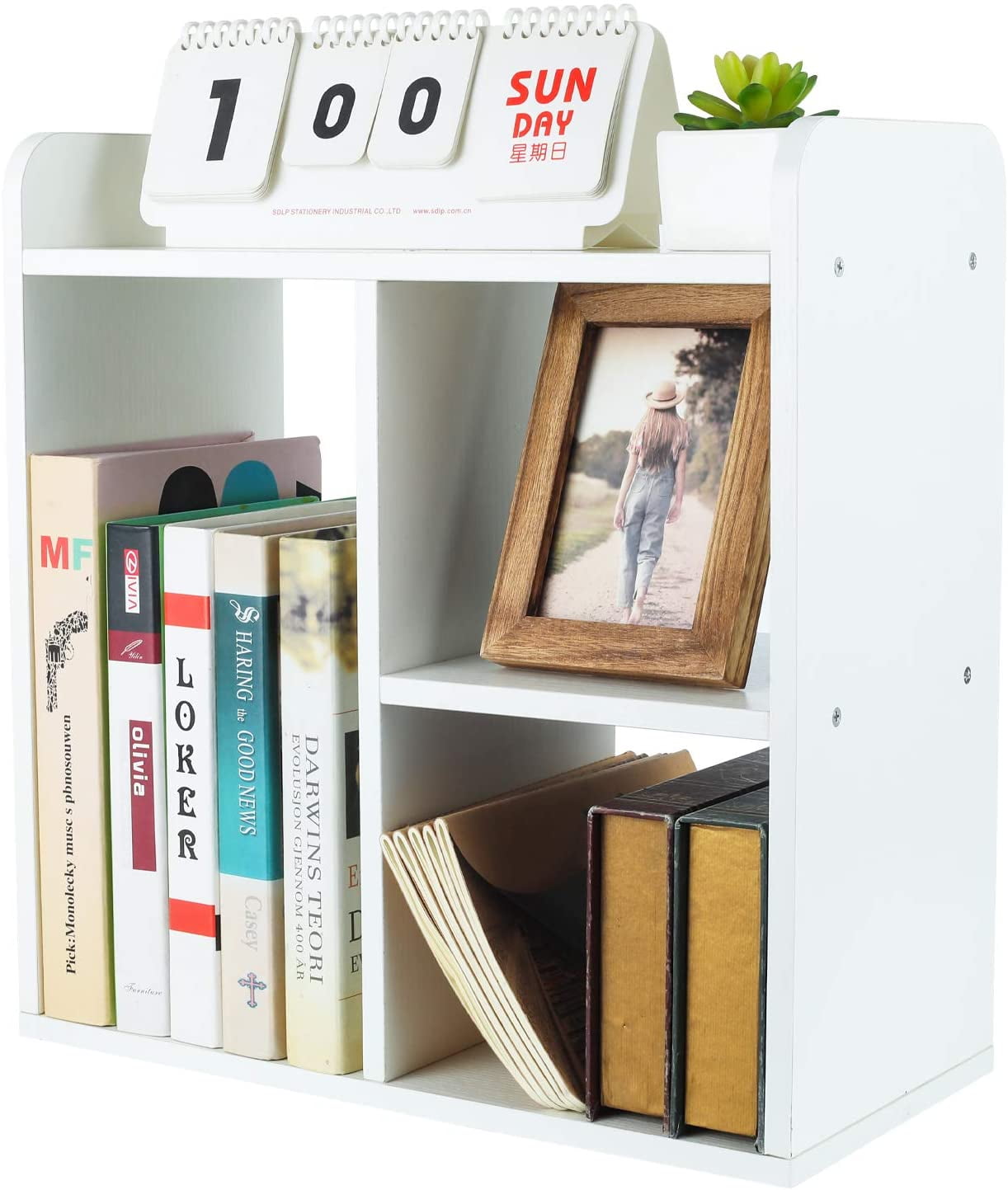 Adjustable Desktop Shelf Wood Small Bookshelf Desk Supplies Organizers ...