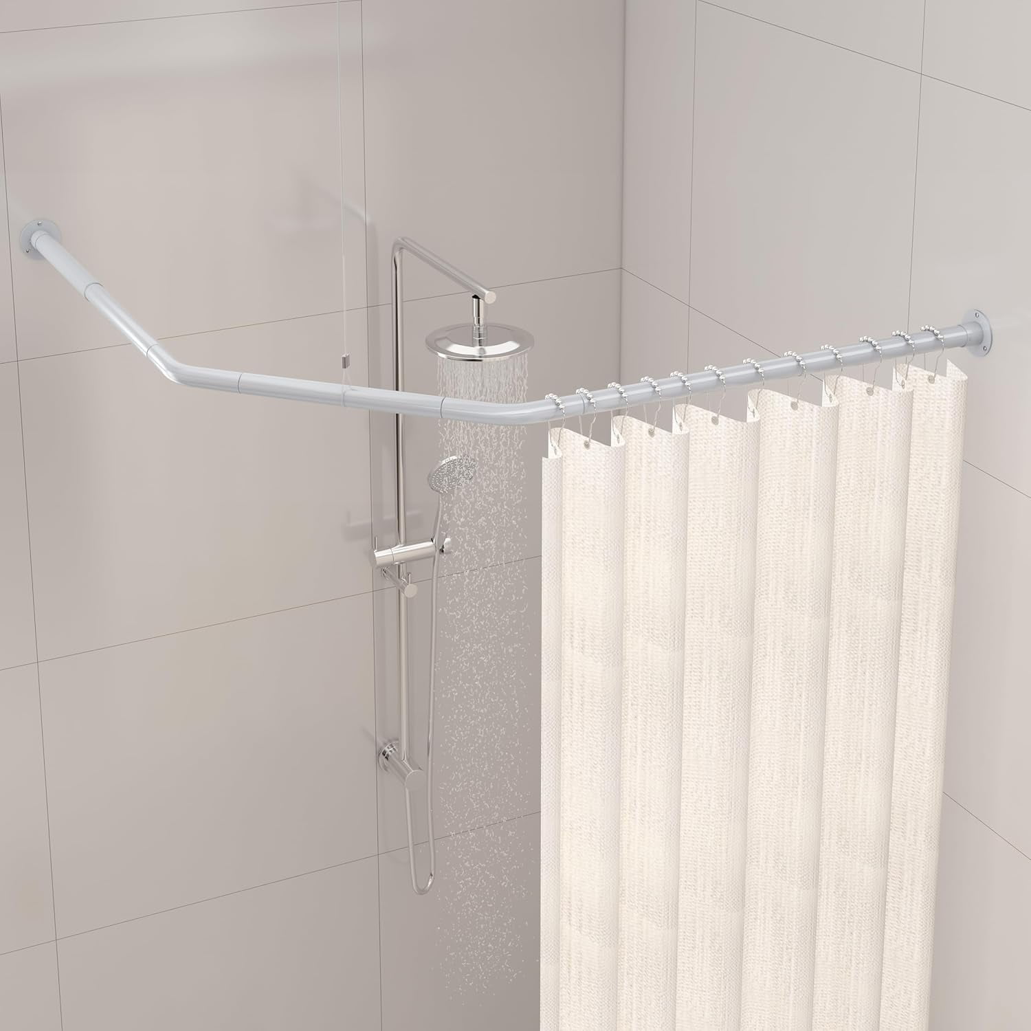 Adjustable Diamond-Shaped Corner Shower Curtain Rod with Hooks and ...