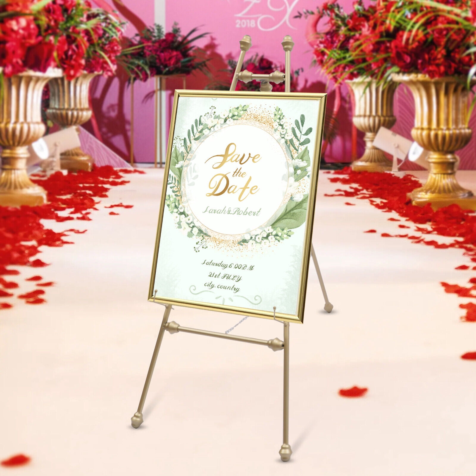 Adjustable Golden Wedding Easel Stand for Large Pictures, Floor Mount ...