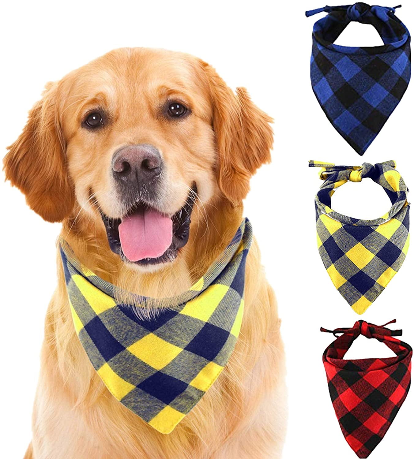 Adjustable Dog Bandanas - Set of 3 Washable Scarves for Small, Medium ...
