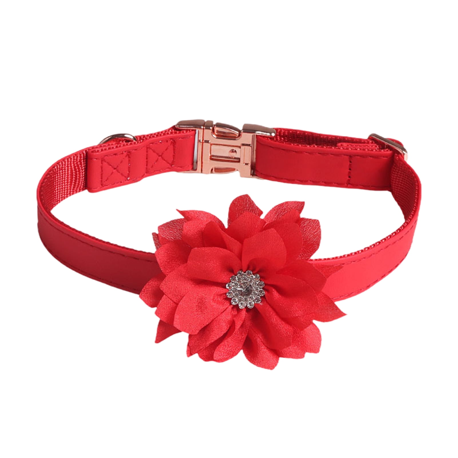 Adjustable Dog Collar with Fake Leather Rose Flower Decor - Daily Neck ...