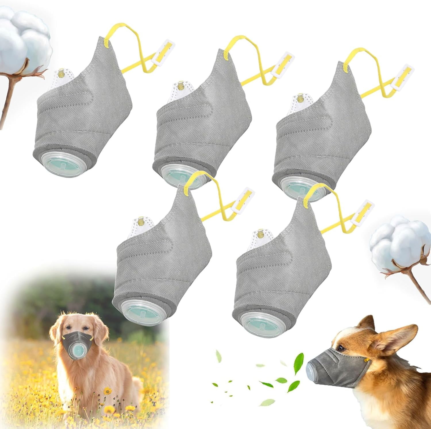Adjustable Dog Gas Mask& Muzzle – Reusable Breathable Dog Air Filter ...