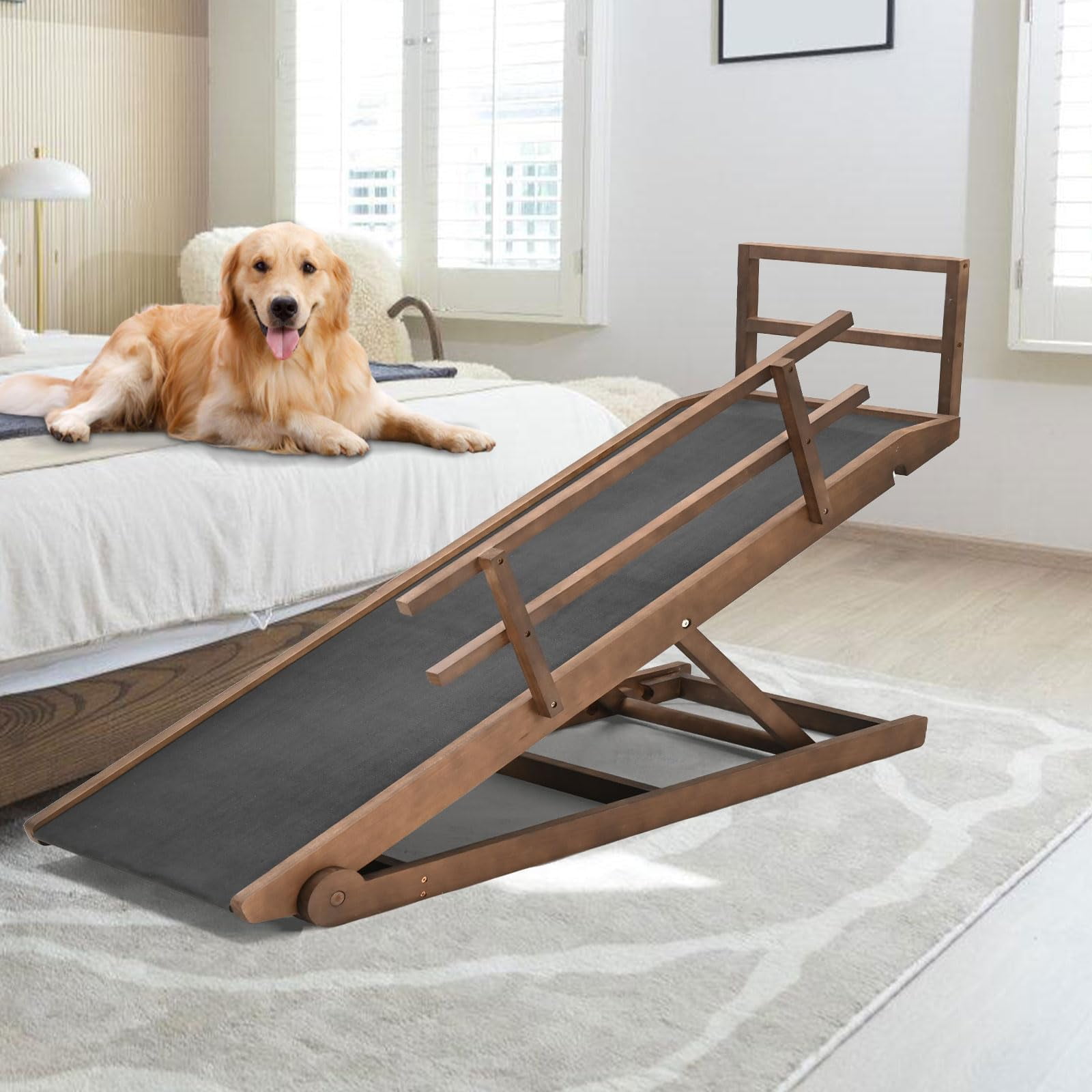 Adjustable Dog Ramp for High Beds and Couches, 5 Height Levels with Non ...