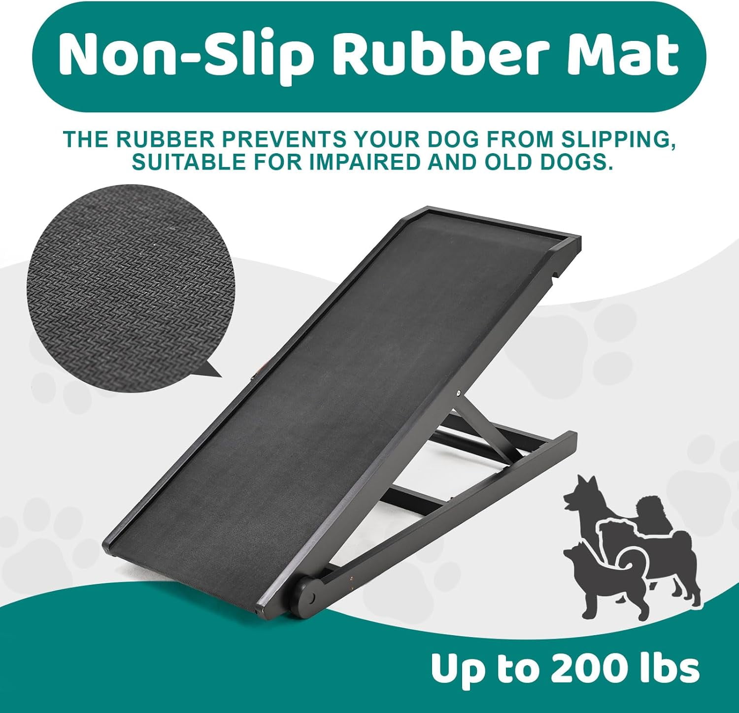 Adjustable Dog Ramp for Bed - Non-Slip Rubber Surface, Foldable Wooden ...