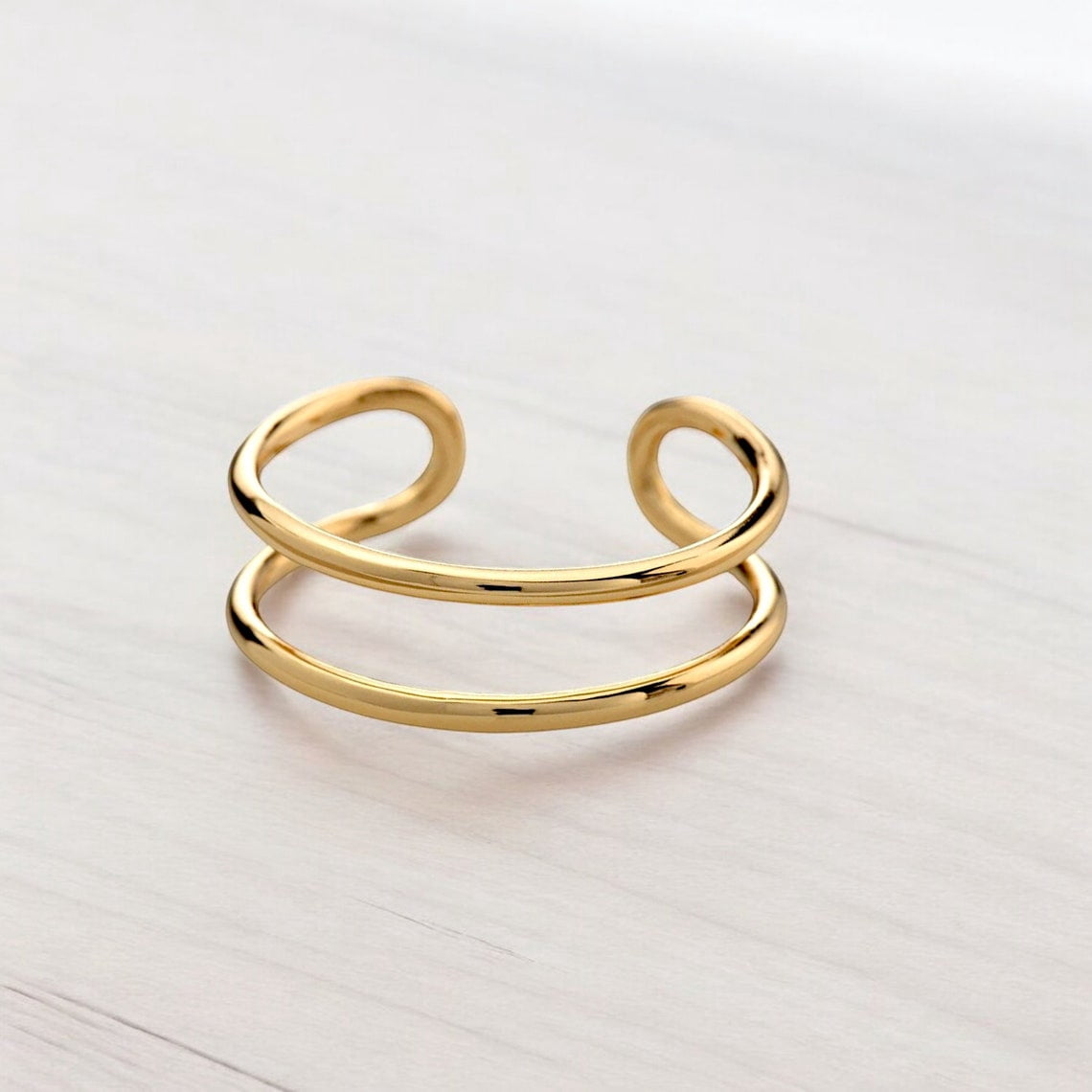 Adjustable Double Band Ring â€“ Sterling Silver & Gold Vermeil Open ...