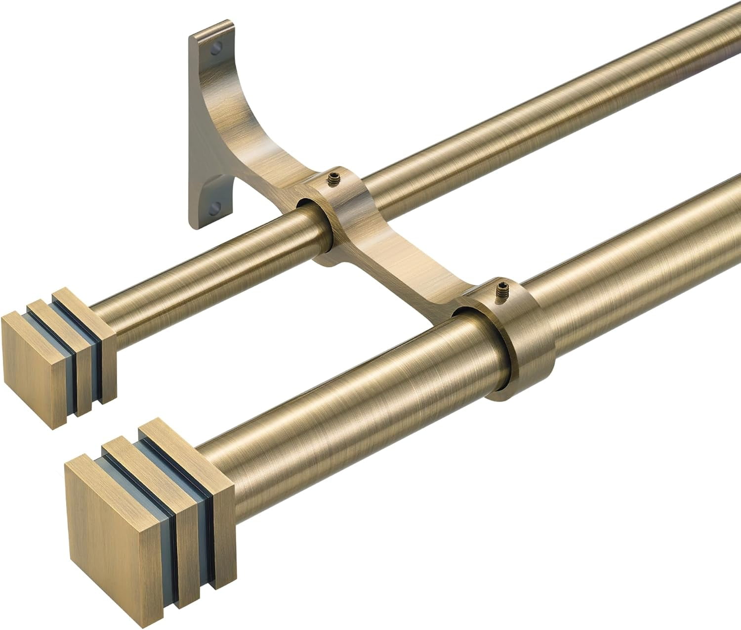 Adjustable Double Curtain Rods with Aluminum Full Surround Brackets and ...