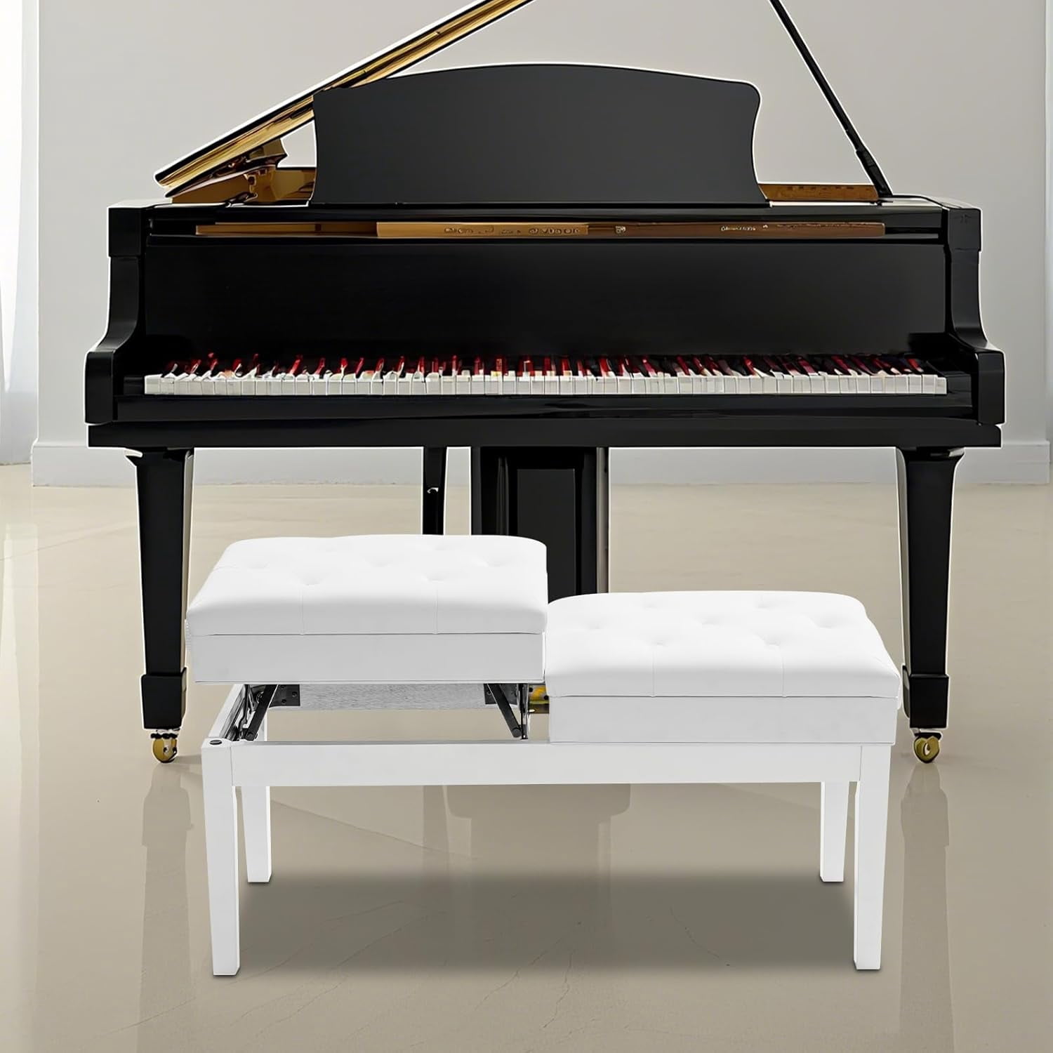 Adjustable Double Duet Piano Heavy Duty Solid Wood Keyboard Stool with ...