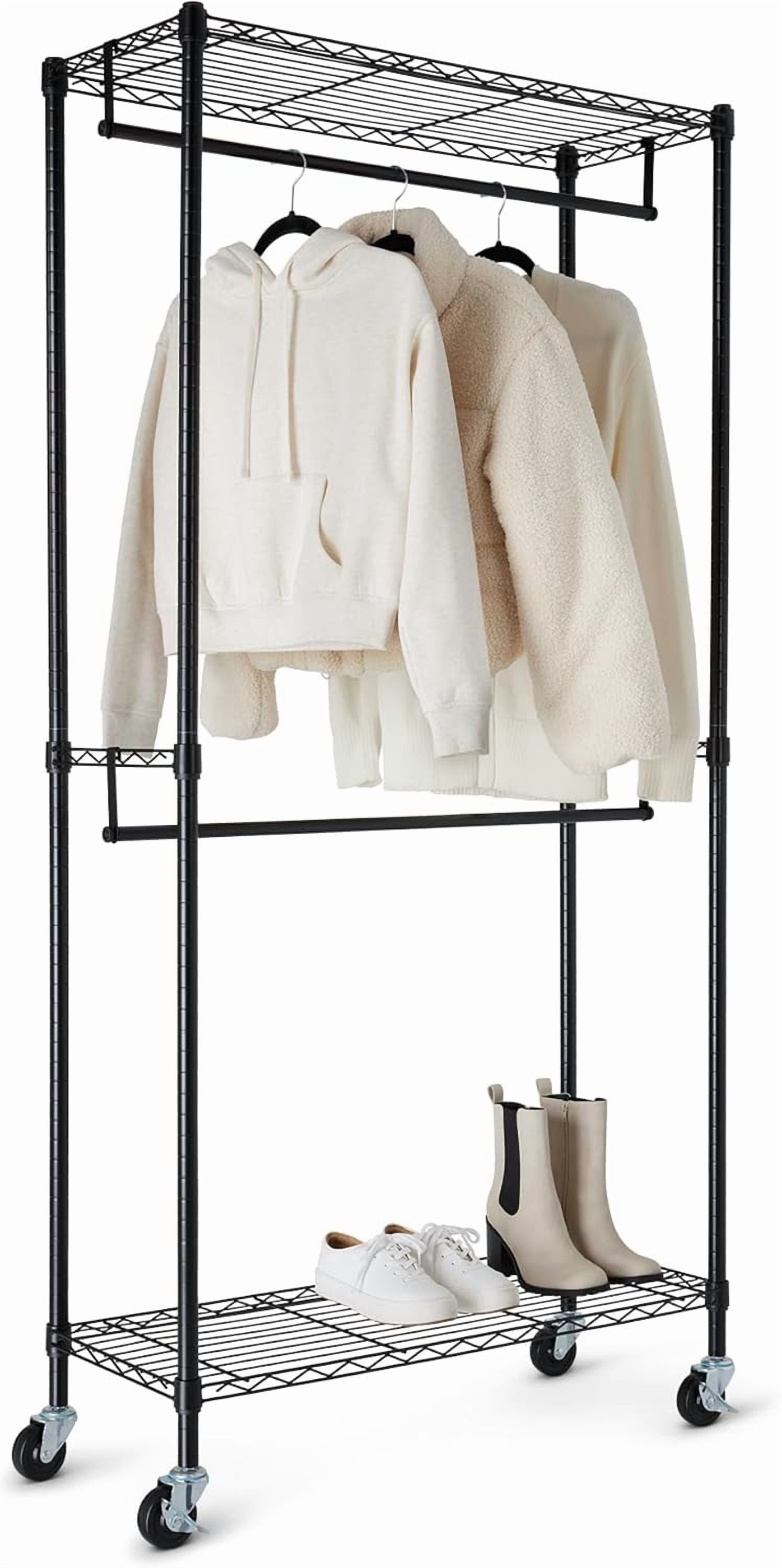 Adjustable, Double Hanging Rod Garment Rolling Closet Organizer Rack ...