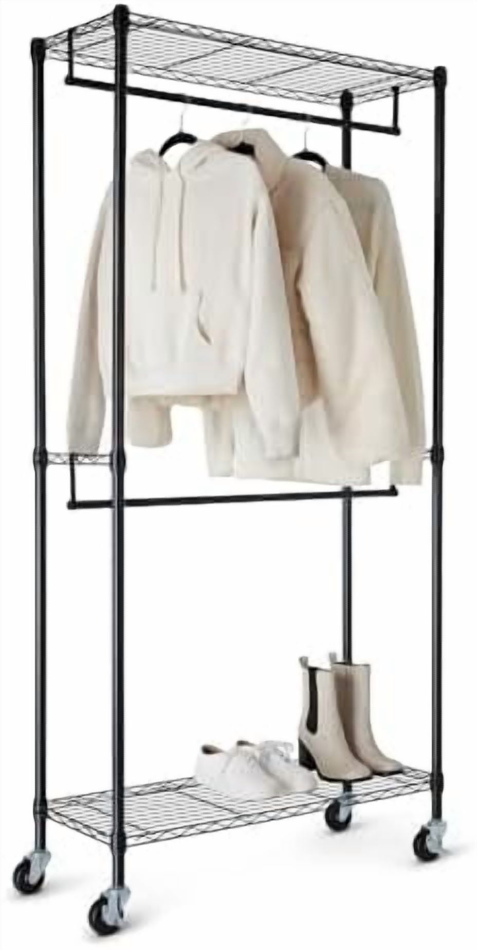 Adjustable, Double Hanging Rod Garment Rolling Closet Organizer Rack ...