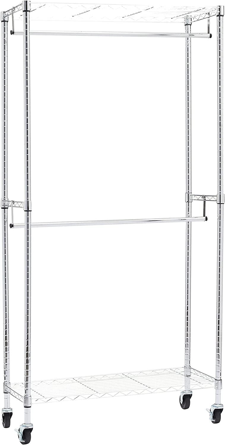 Adjustable, Double Hanging Rod Garment Rolling Closet Organizer Rack ...
