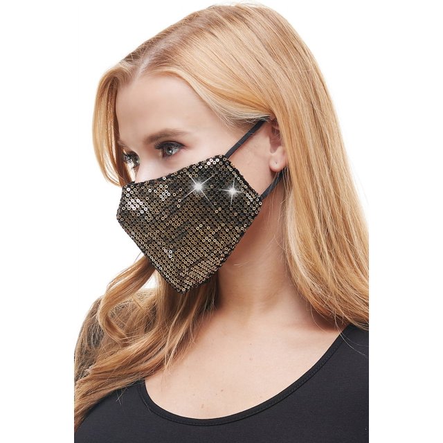 Adjustable Double-Layered Sequin Bling Cotton Blend Washable Adult Face ...